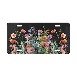 Wildflower License Plate: Boho Floral Car Tag - Black - Etsy
