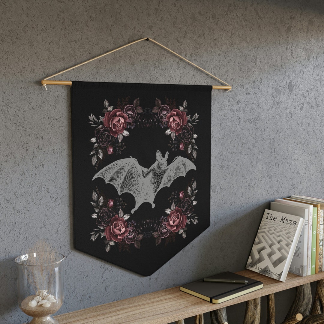 Romantic Goth Bat Floral Pennant, Victorian Rose Gothic Wall Banner ...