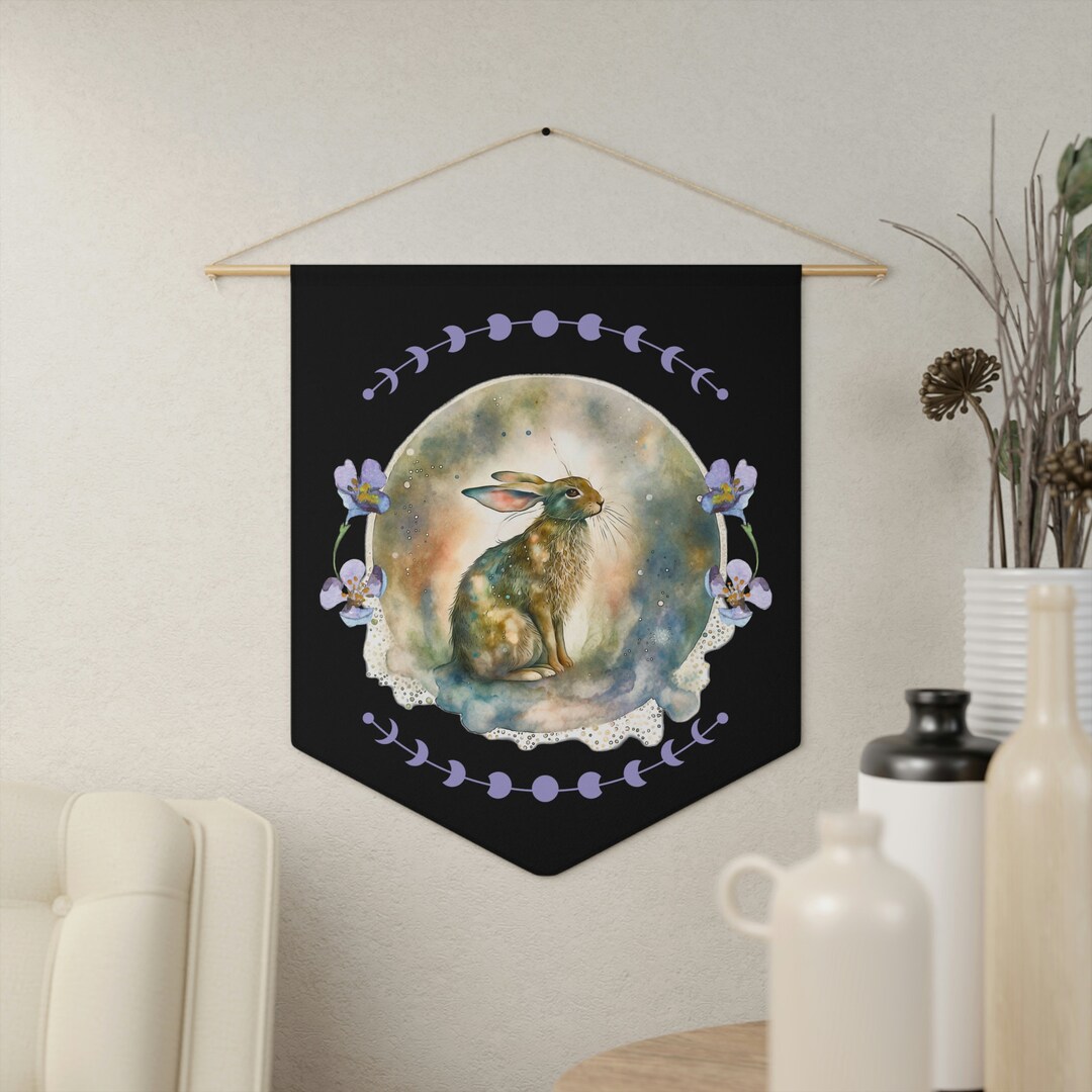 Moon Phase Banner, Celestial Rabbit Wall Art, Witchy Floral Wall ...