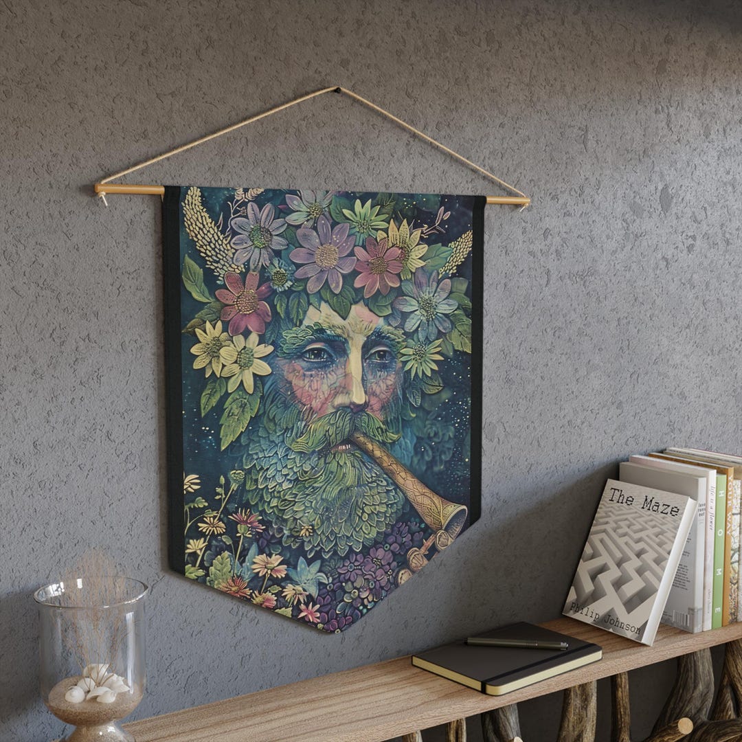 Green Man Fabric Wall Banner | Pagan Forest God Wall Hanging | Wiccan ...