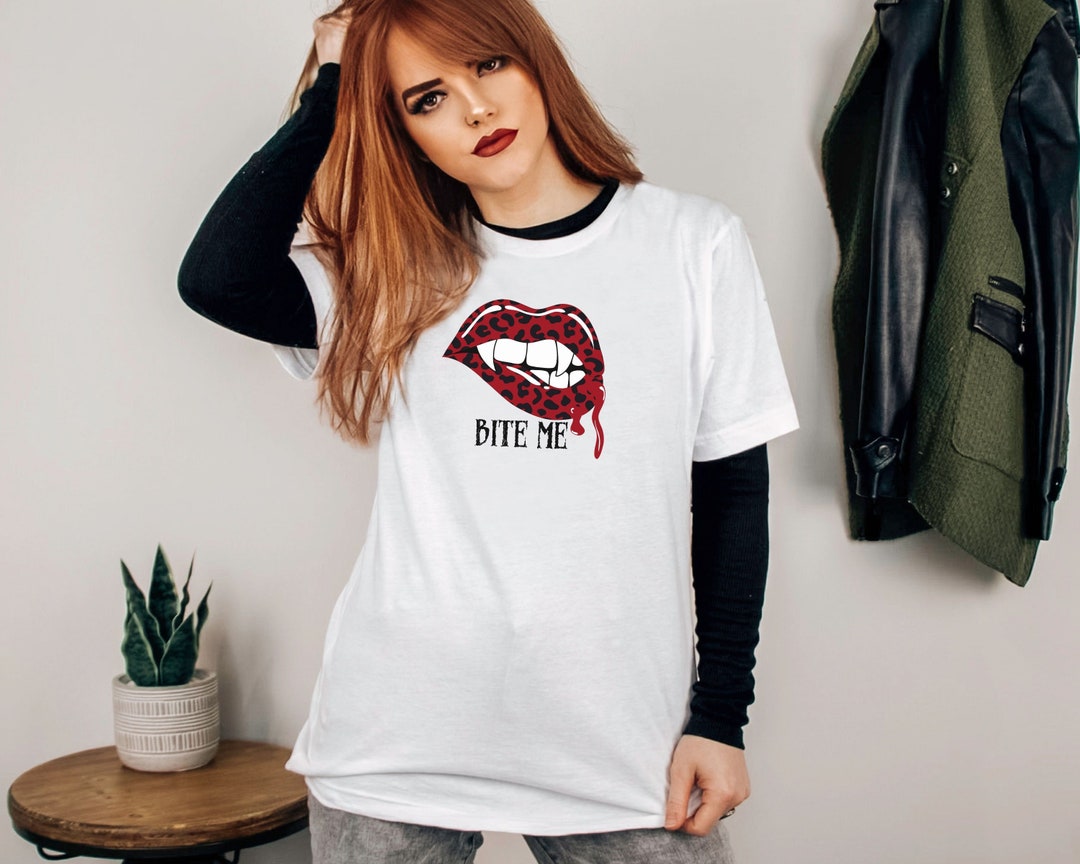 Bite Me Tee Vampire Lips Tshirt Leopard Print Lips T Shirt - Etsy