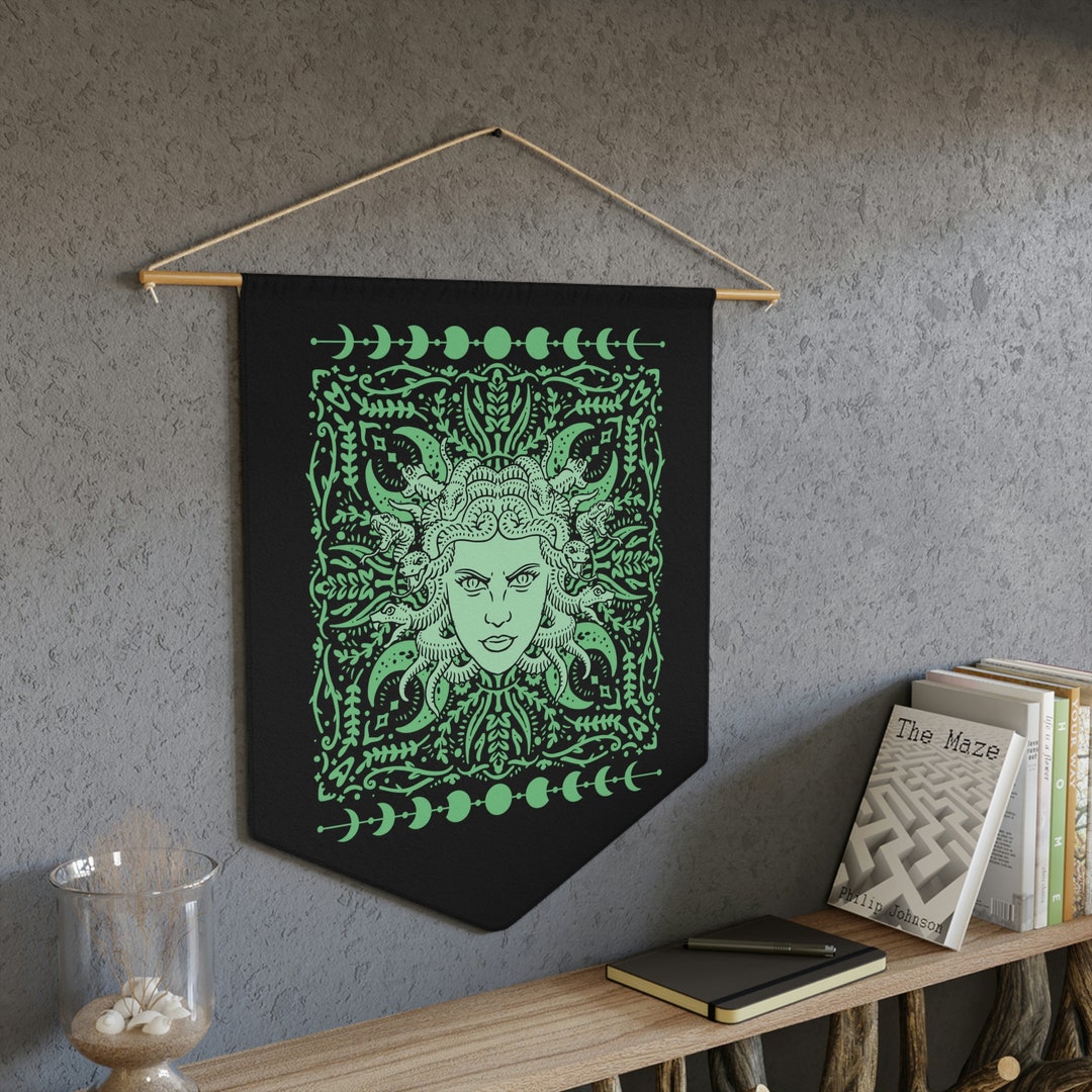 Medusa Pennant, Greek Goddess Wall Banner, Witchy Celestial Moon Phase ...
