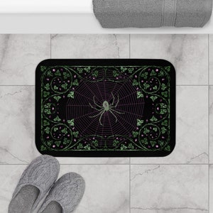 Halloween Bath Mat, Spiderweb Bathroom Rug, Elegant Gothic Decor, Goth ...