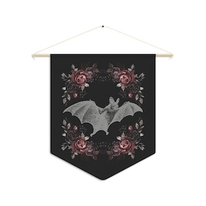 Romantic Goth Bat Floral Pennant, Victorian Rose Gothic Wall Banner ...