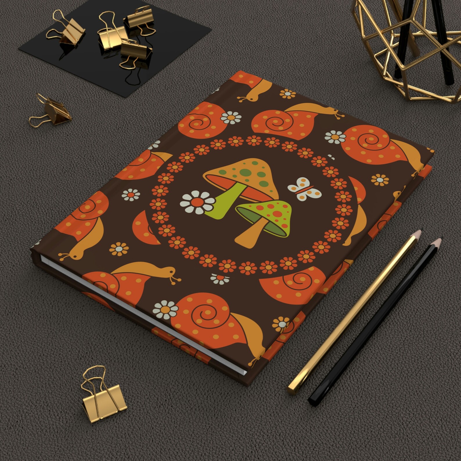 Retro Journal 70s Style Snails and Mushrooms Notebook Boho - Etsy