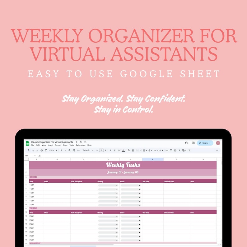 Virtual Assistant Weekly Workflow & Client Tracker | VA Task Planner ...