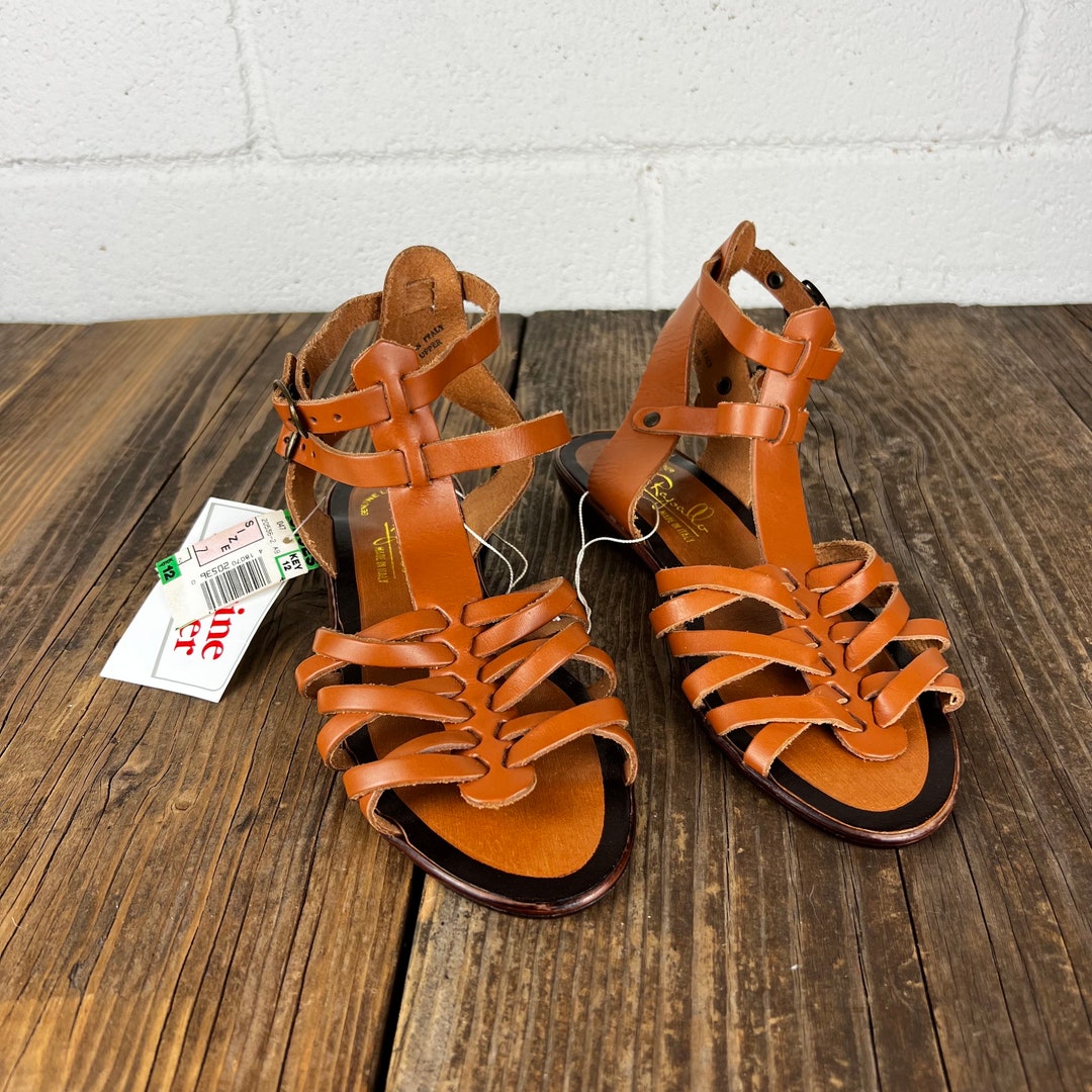 Vintage Leather Sandals Made in Italy Strap Shoes Size Womens 7 Brown ...
