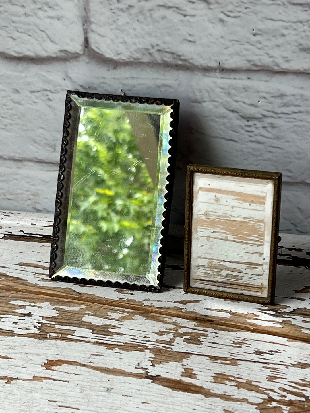 Two Small Antique Mirrors Victorian Shaving Mirror Set Old Easel ...