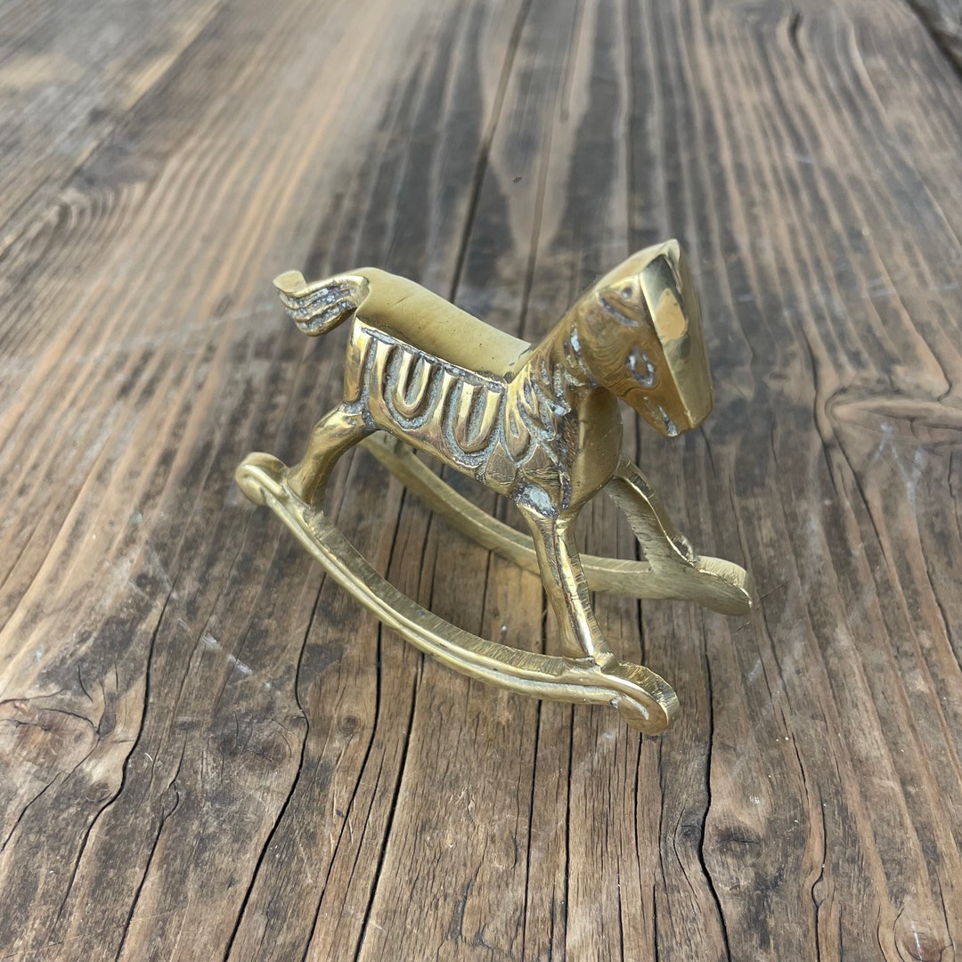 Vintage Brass Rocking Horse - Gold Toned - Small Figurine - Metal ...