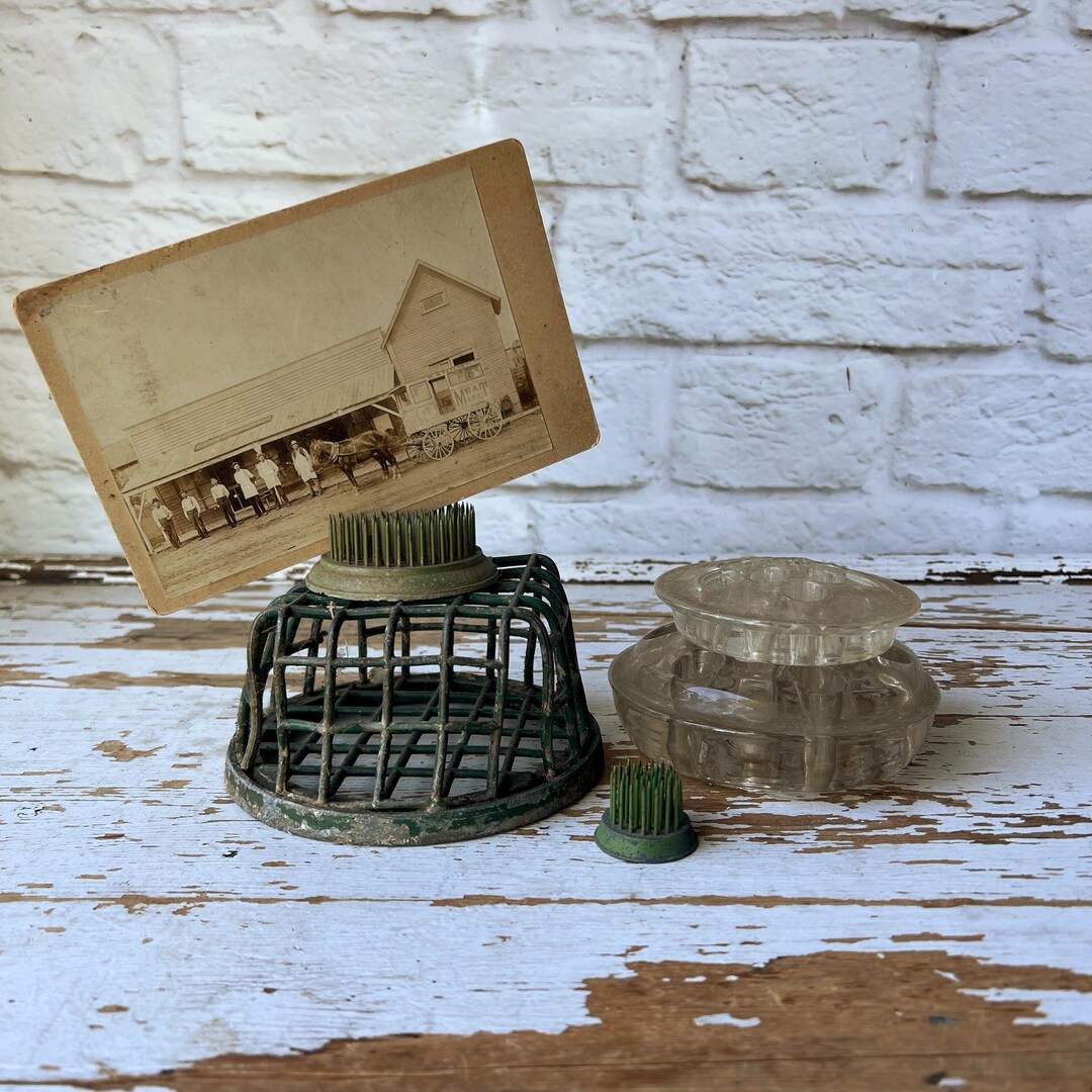 Set of FIVE Vintage Flower Frogs Large Flower Frog Metal and Glass ...