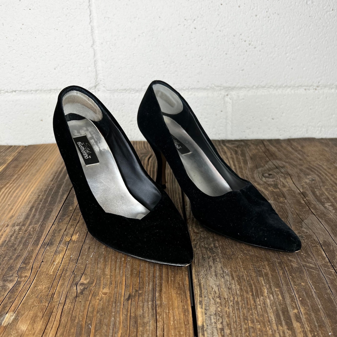Vintage Black Velvet Pumps Size 9 Women's Heels Dress Shoes Style ...