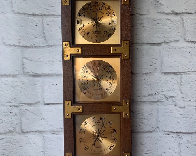 Vintage Springfield Weather Station- Rain Barometer Analog Faux Wood ...