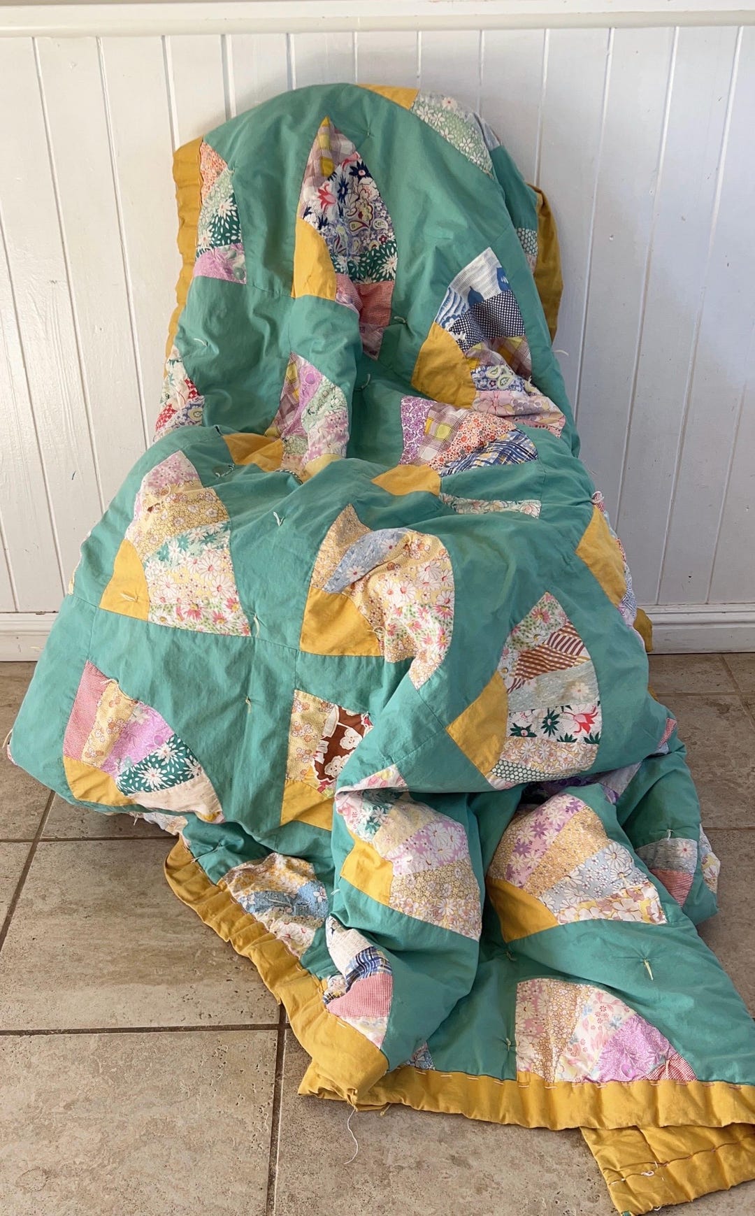 Antique Fan Quilt - Primitive Patchwork Quilt - All Hand Sewn Hand Tied ...