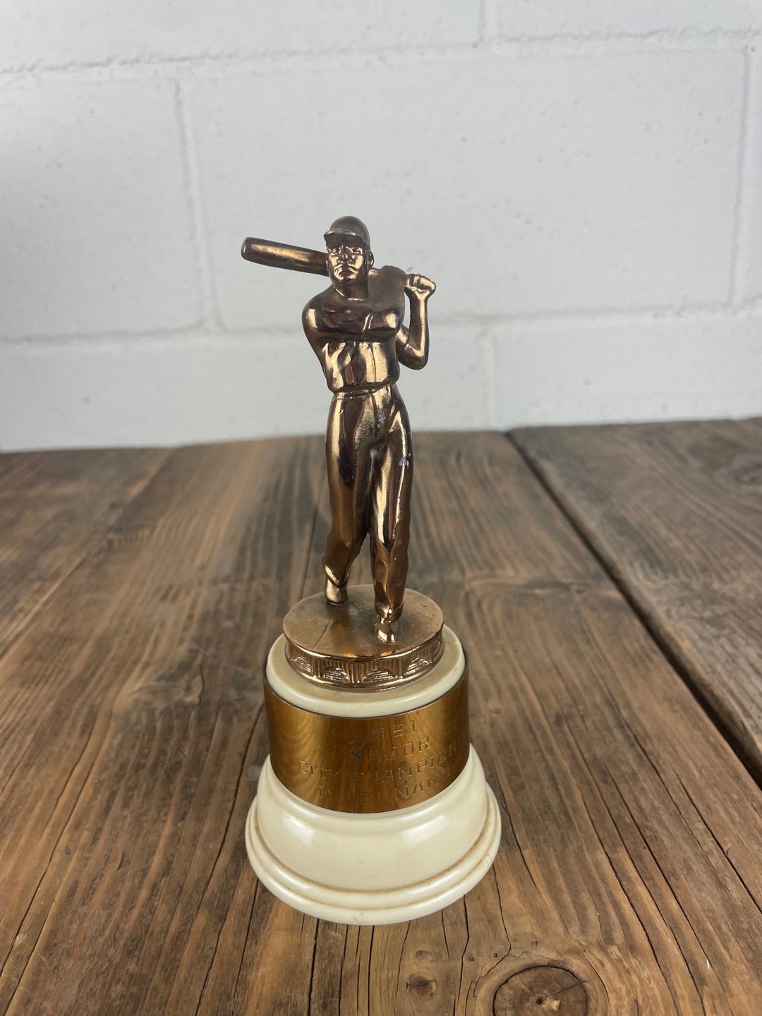 Vintage 1951 Baseball Trophy Metal Wooden Boy Gold - Etsy