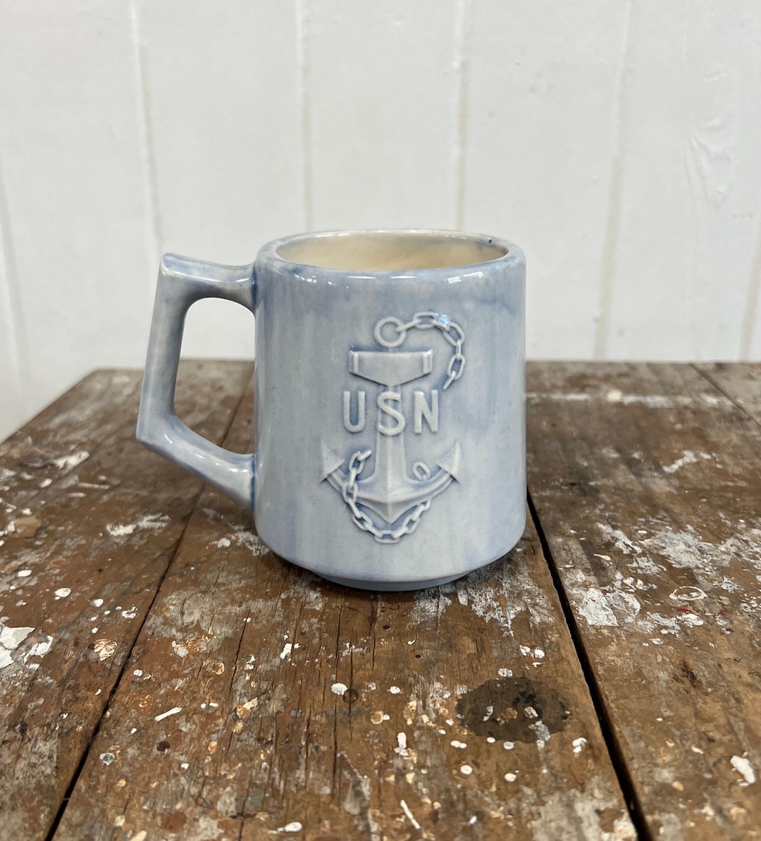 Vintage US Navy Mug - Light Blue Anchor and Chain Handmade Mug - Etsy