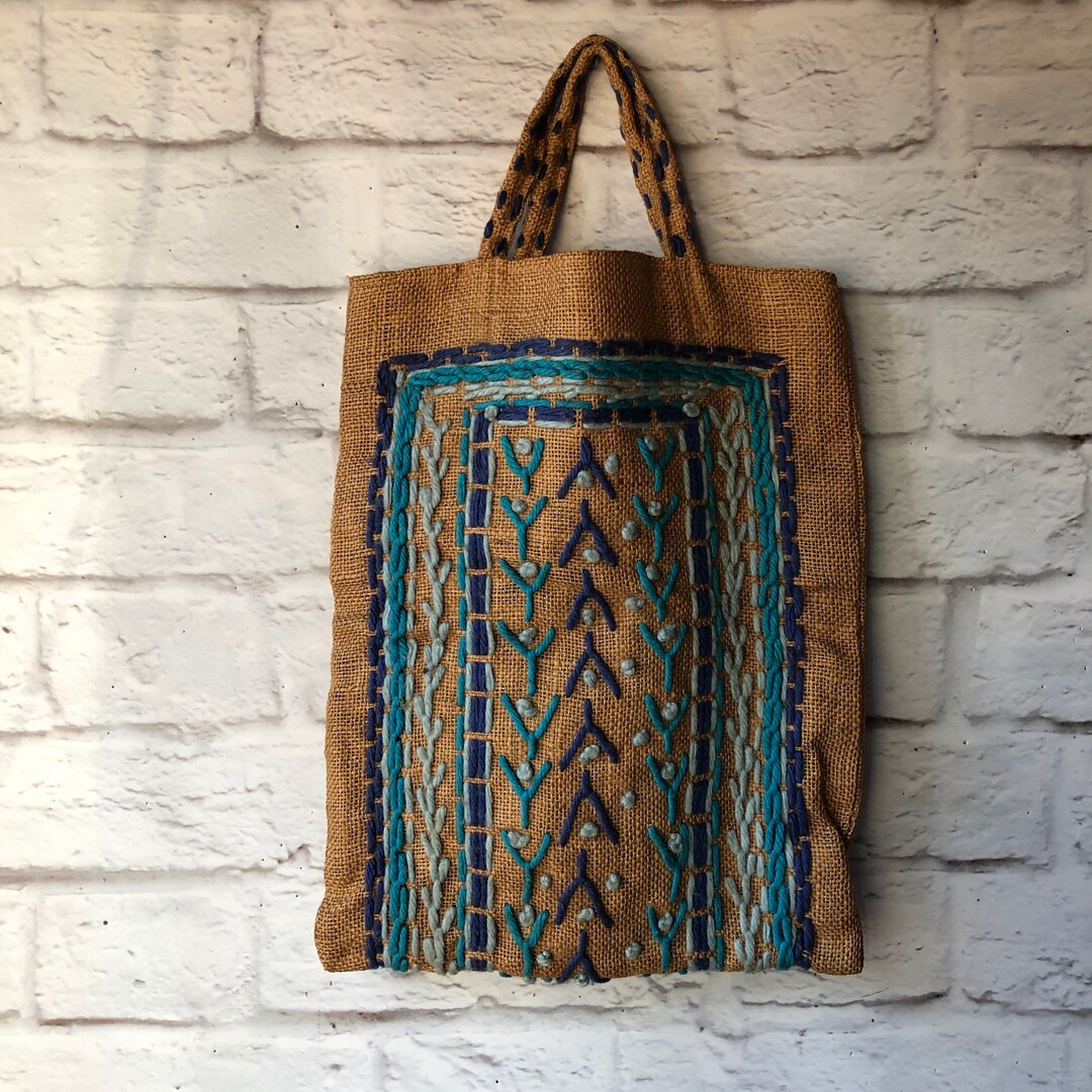 Vintage Boho Book Bag Tote Bag Vintage Market Bag Lined Burlap Purse - Etsy
