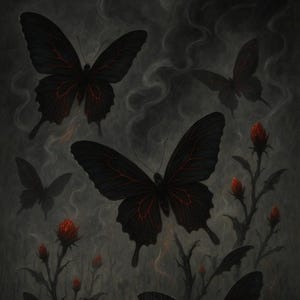 Gothic Butterfly Art Print | Moody Ashen Garden, Dark Fantasy (digital ...