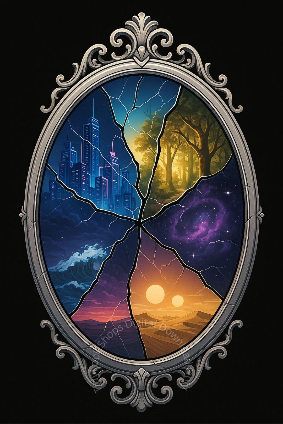 Shattered Wall Art | Fantasy Multiverse Mirror Print | Digital Download ...