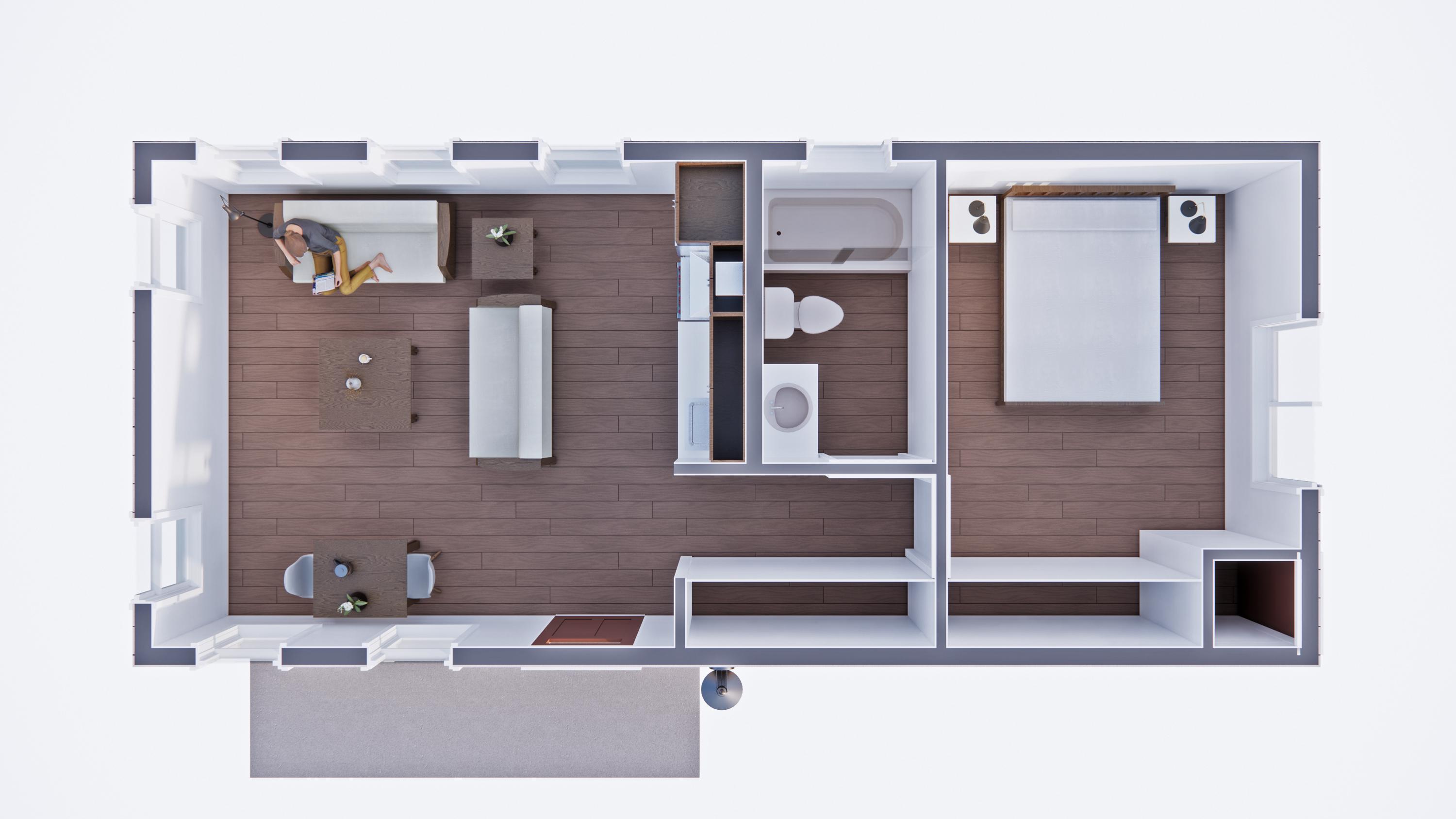 The Hideaway - ADU Plans - Accessory Dwelling Unit 1 Bed-1 Bath 523 ...