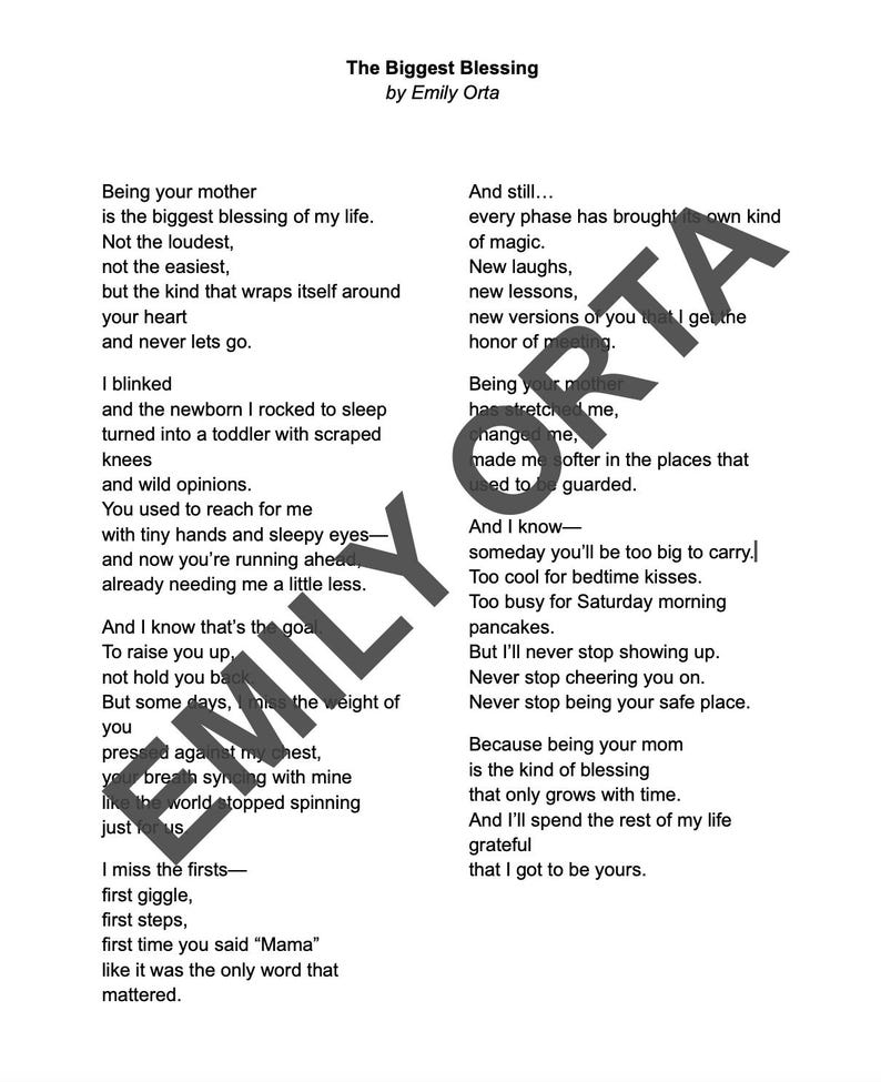 The Biggest Blessing Poem | by Emily Orta - Etsy