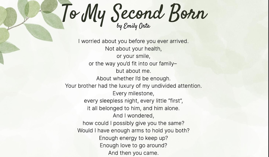 To My Second Born Poem | by Emily Orta - Etsy