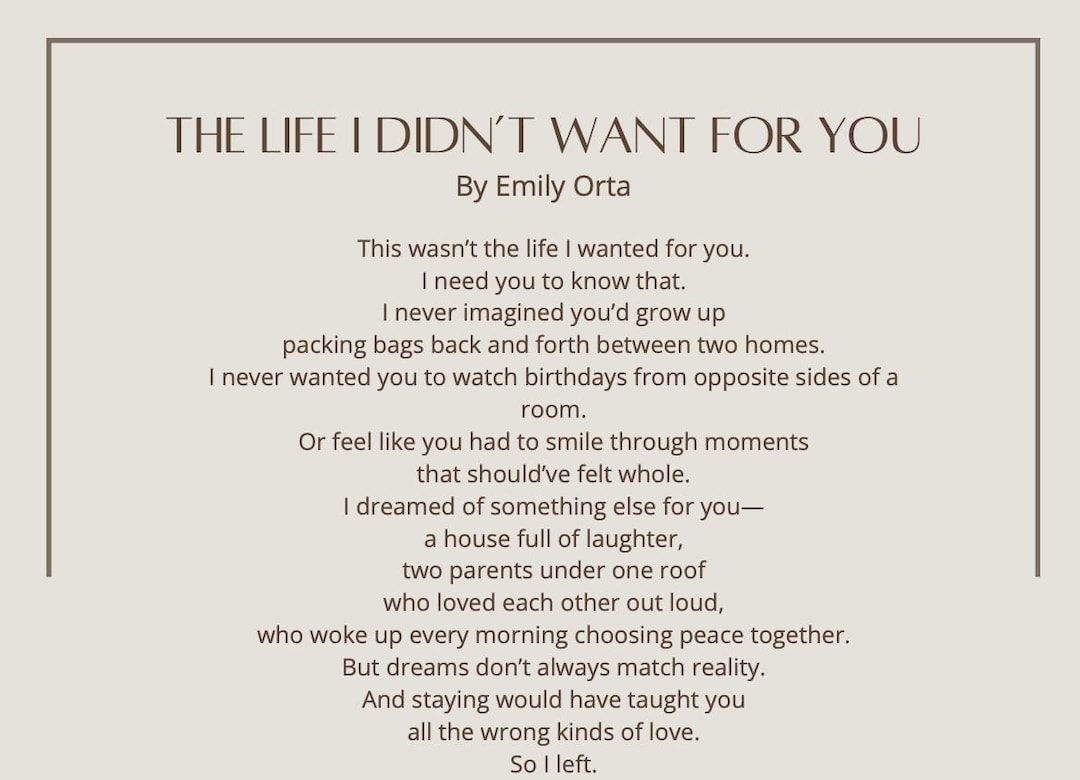 The Life I Didn't Want for You Poem | by Emily Orta - Etsy