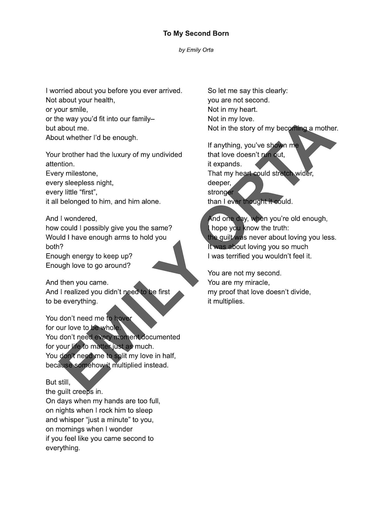 To My Second Born Poem | by Emily Orta - Etsy