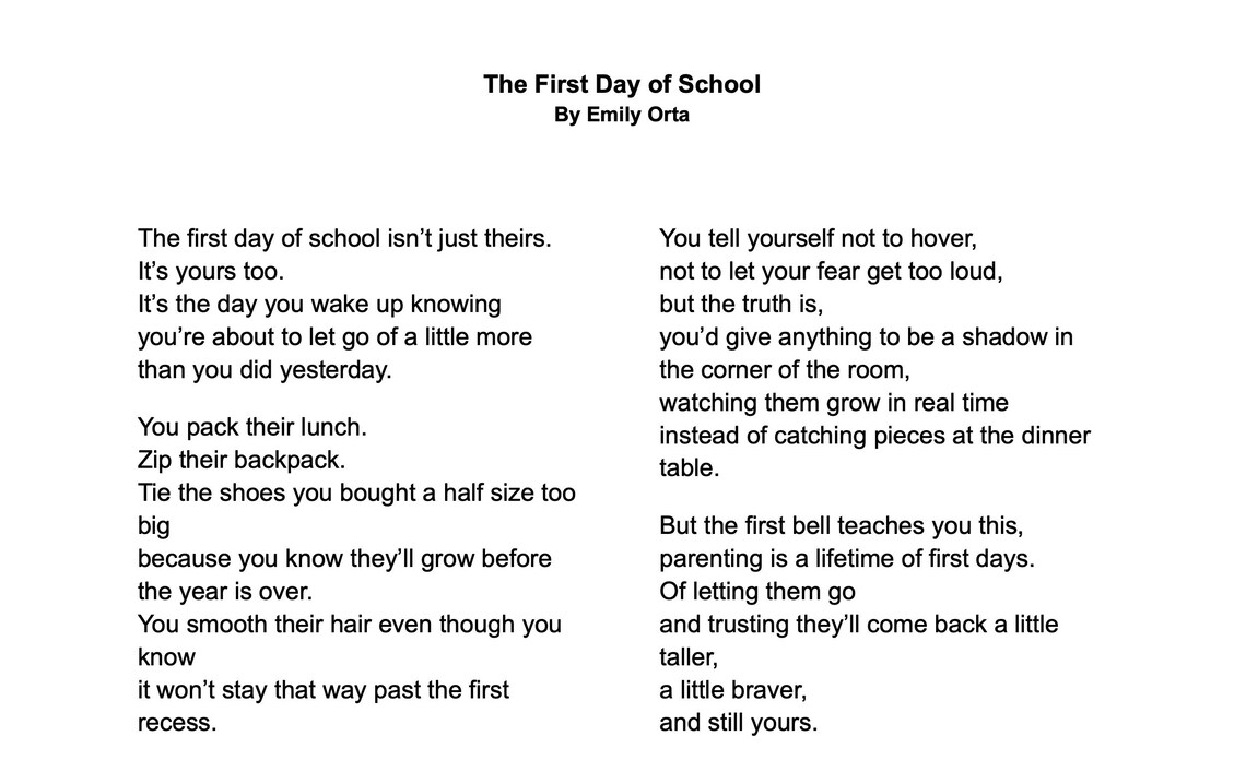 The First Day of School Poem | by Emily Orta - Etsy