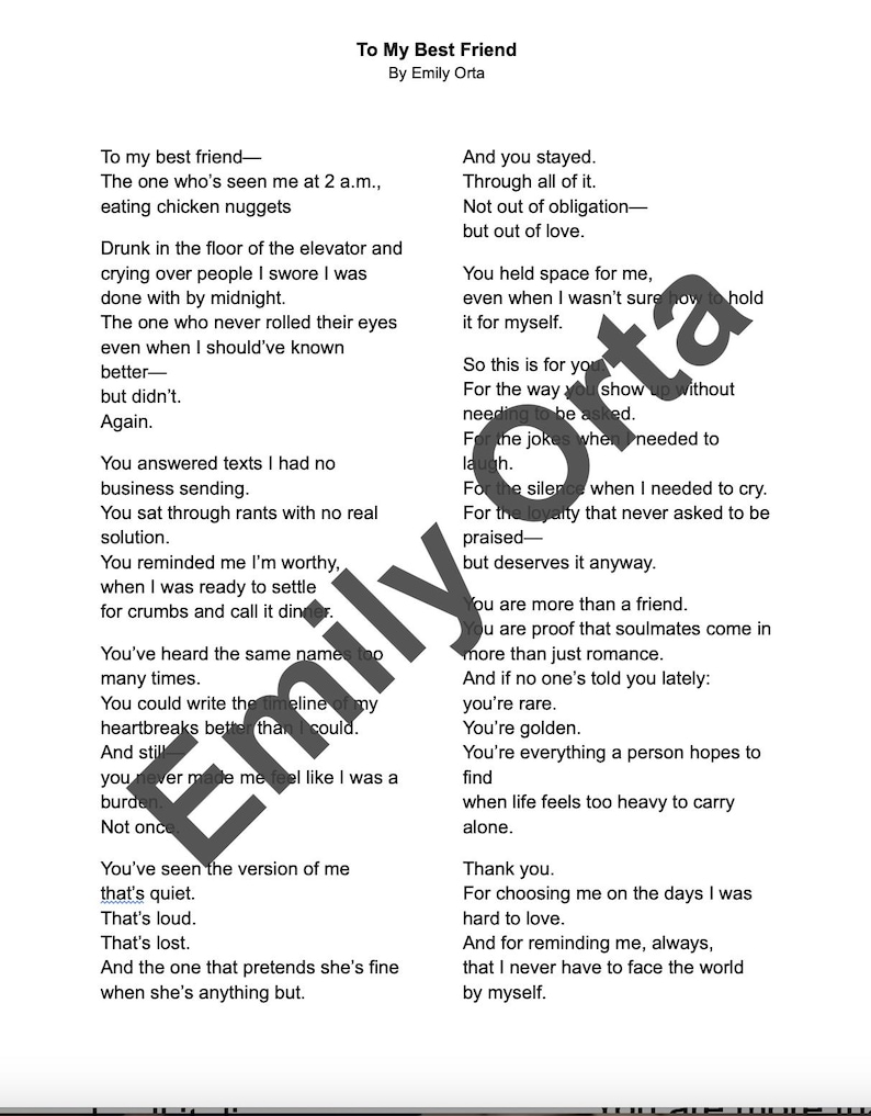 To My Best Friend Poem | by Emily Orta - Etsy