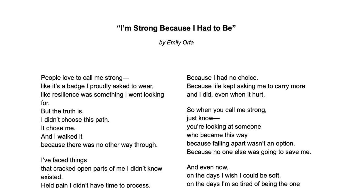 I'm Strong Because I Had to Be Poem | by Emily Orta - Etsy