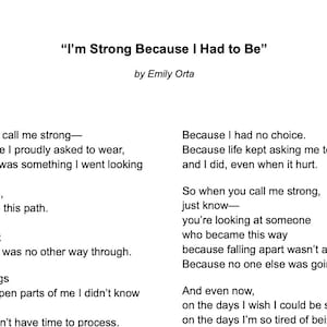 I'm Strong Because I Had to Be Poem | by Emily Orta - Etsy