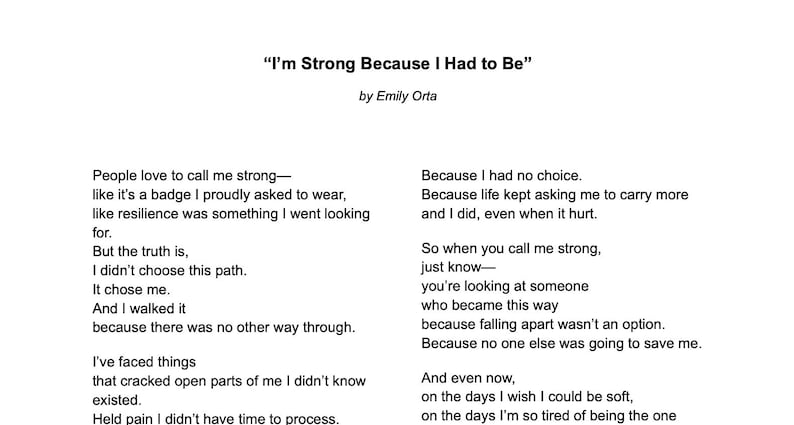 I'm Strong Because I Had to Be Poem | by Emily Orta - Etsy