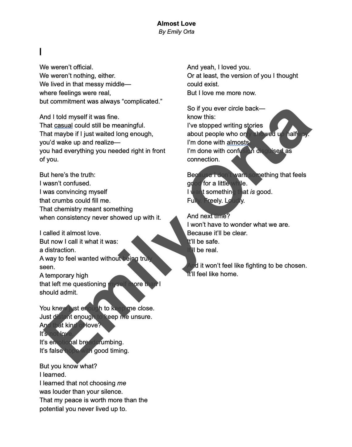 Almost Love Poem | by Emily Orta - Etsy