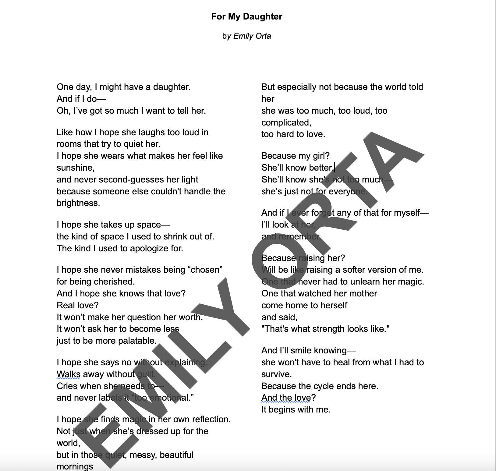 For My Daughter Poem | by Emily Orta - Etsy