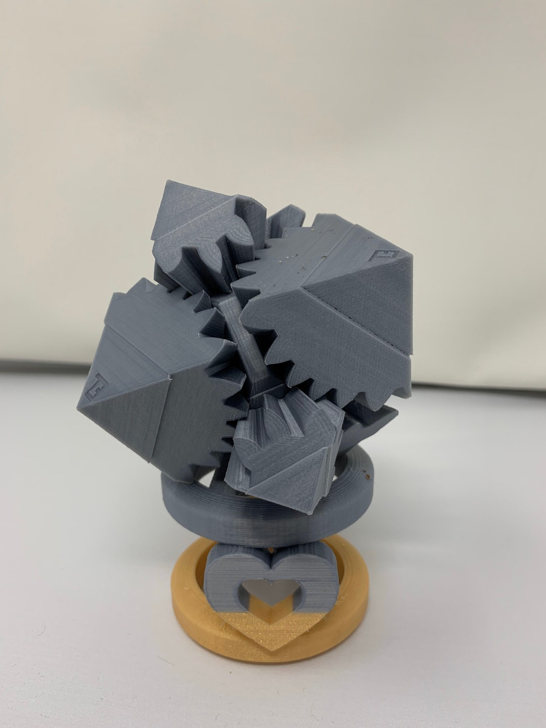3D Printed Gear Cube With Heart Stand - Etsy