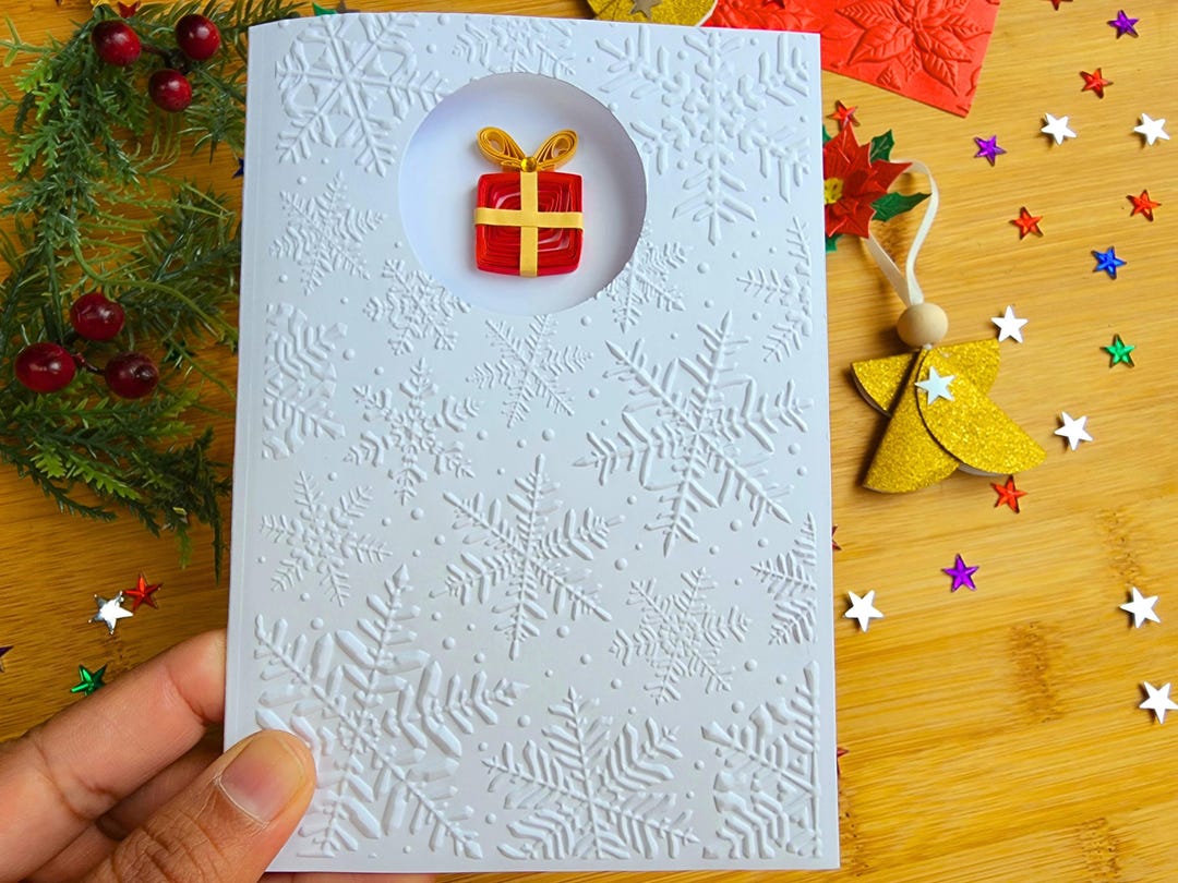 Handmade Quilled Gift Box Card Embossed Snowflake Design, 3D Paper ...