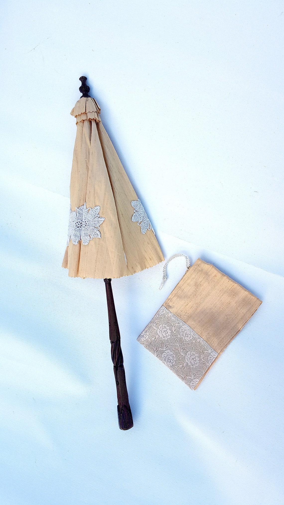 Unique Antique Petite Parasol Umbrella in Cream & Pale Gold - Etsy