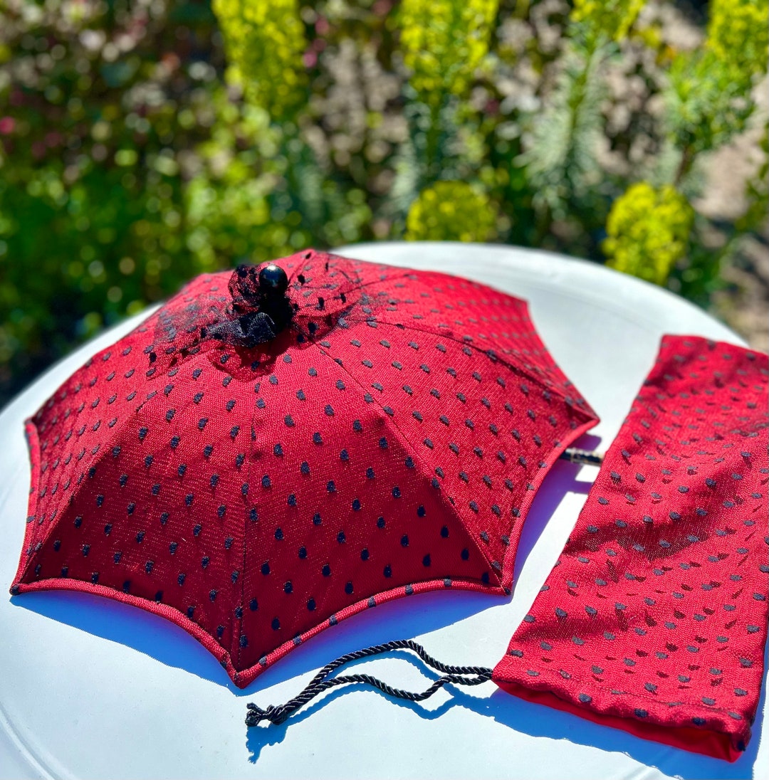 Flirtatious, Red & Black, Polka Dot Lace, Folding, Tilting Parasol With ...