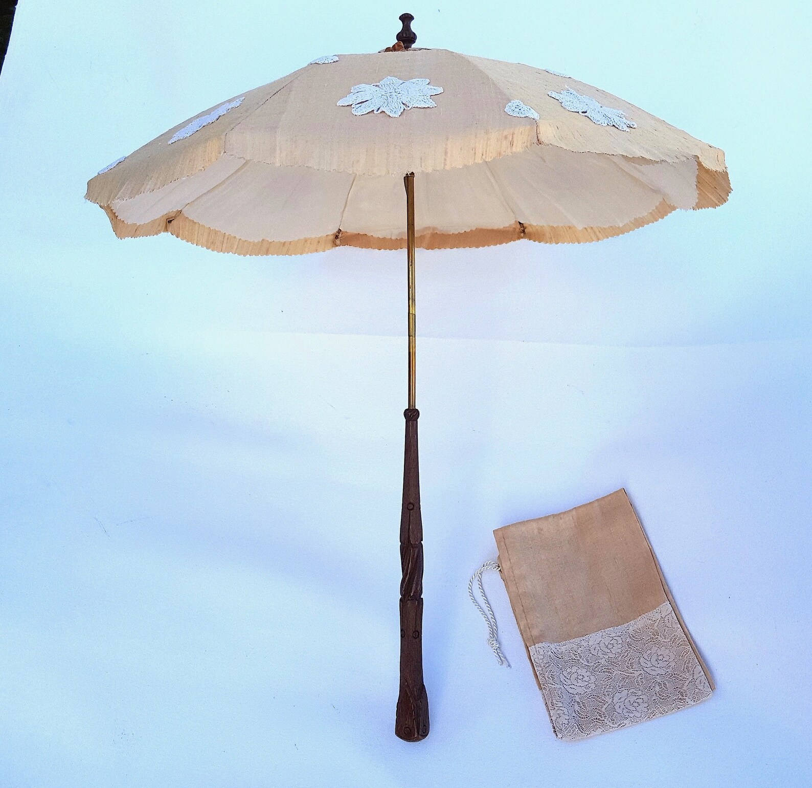 Unique Antique Petite Parasol Umbrella, in Cream & Pale Gold With ...