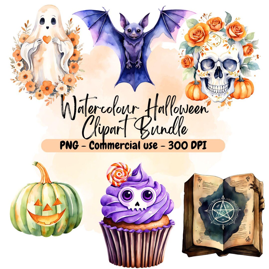 Watercolor Halloween Clipart Bundle: Spooky Witches, Pumpkins, Ghosts ...