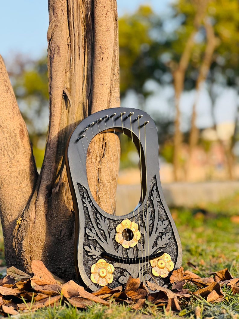 Handmade Black and Gold Lyre Harp 10 Strings Lyre Rosewood Unique ...
