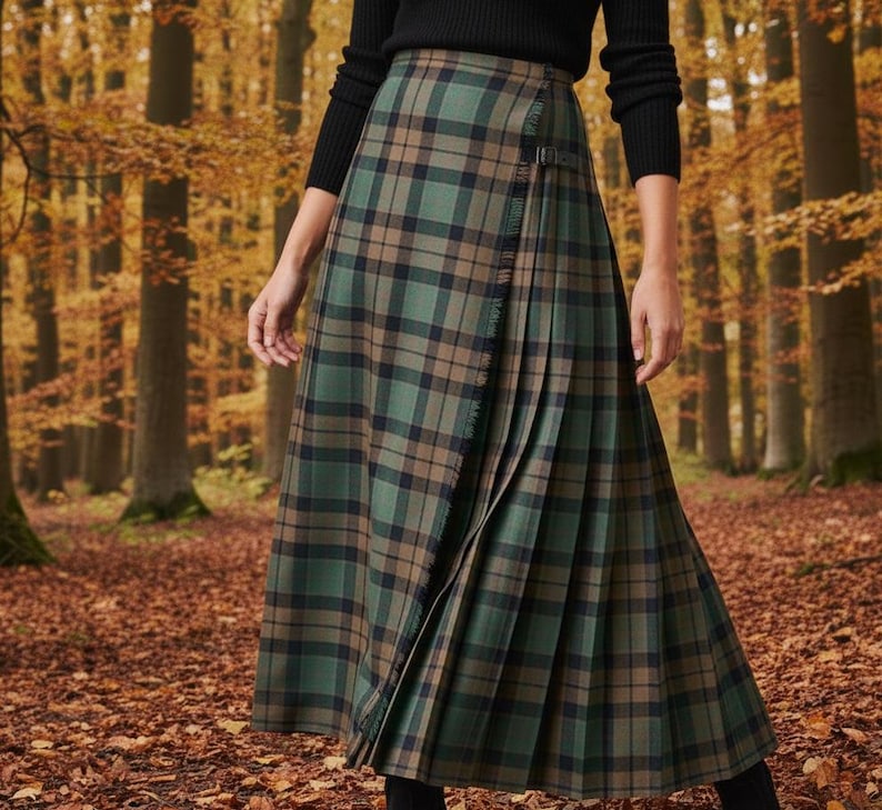 Women’s Handmade Highland Tartan Maxi Skirt Full Length Plaid Wrap Kilt ...