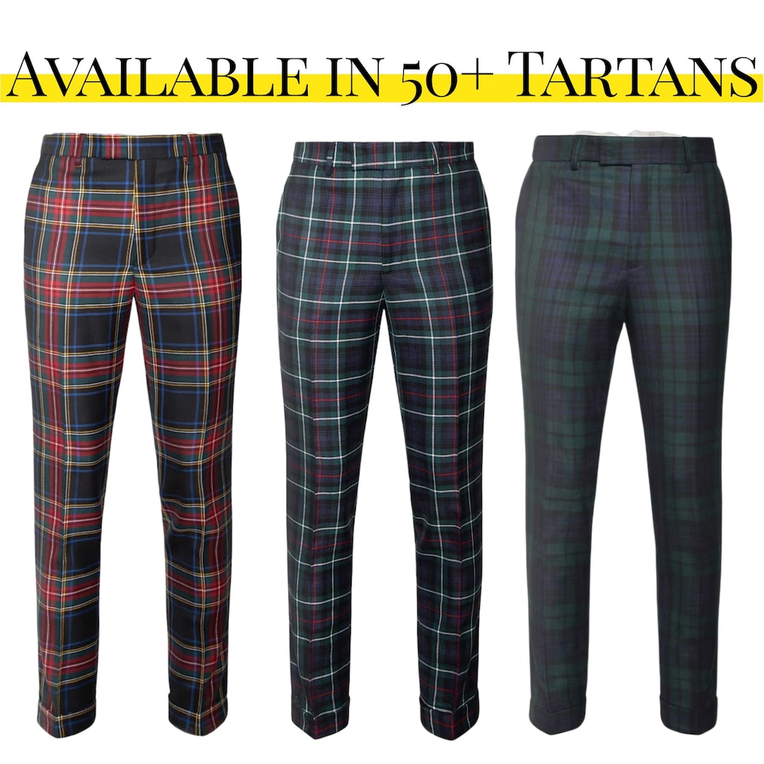 Men’s Scottish Tartan Pants Traditional Plaid Trousers Highland Golf ...