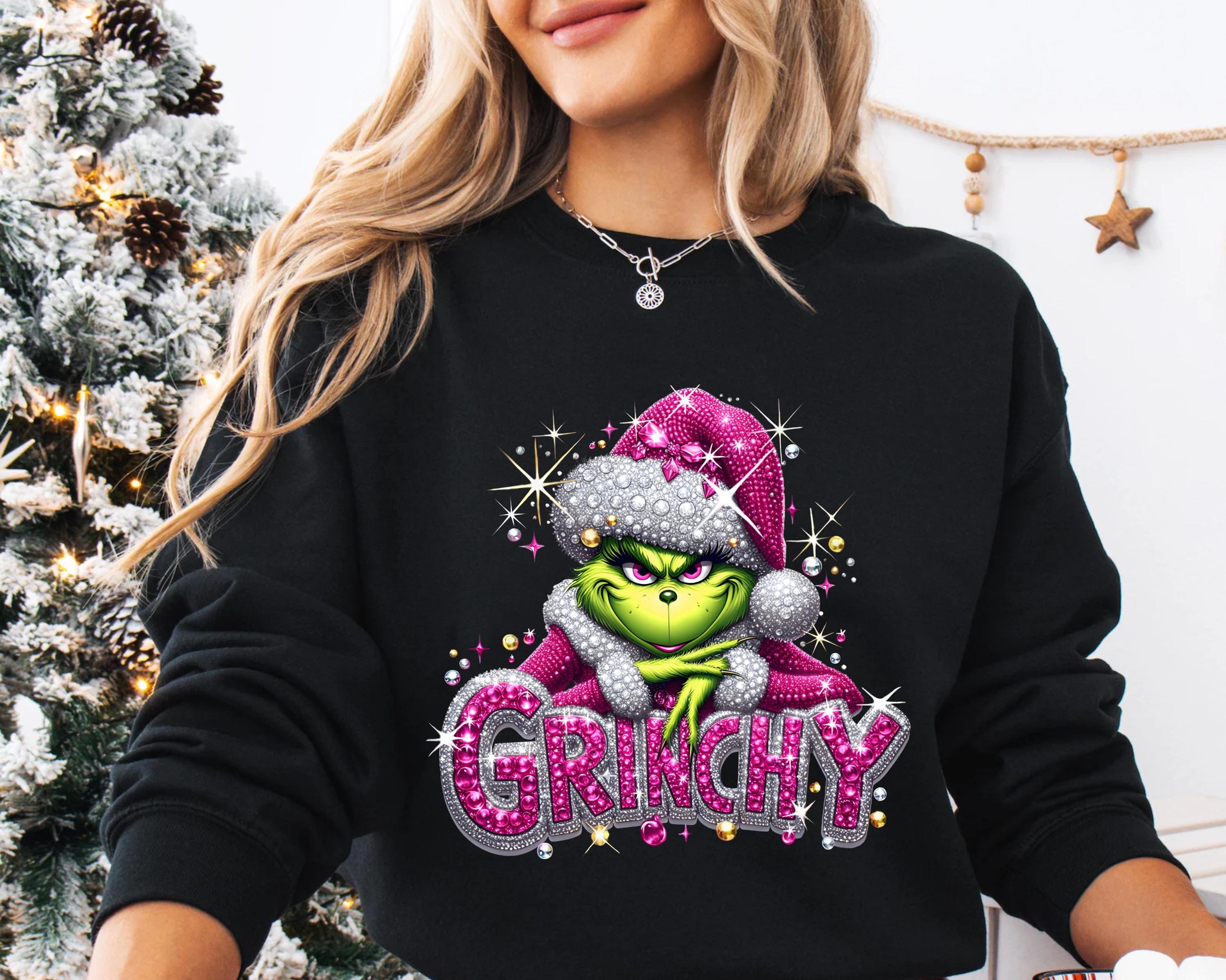 Pink Grinchy Christmas Shirt, Funny Holiday Shirt for Women, Sparkly ...