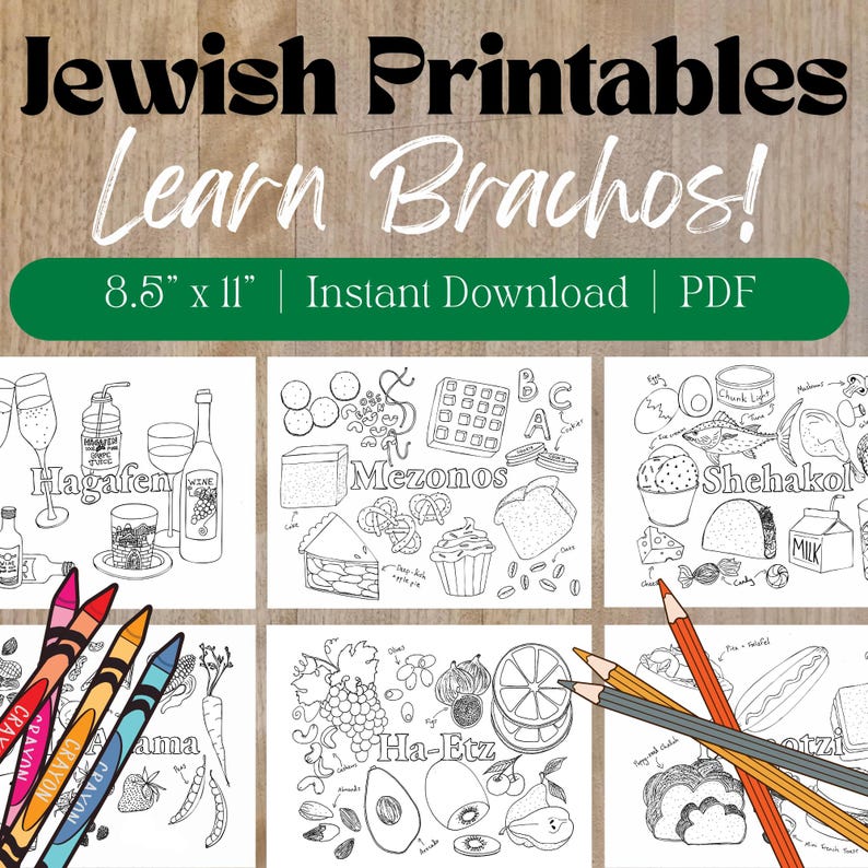 Jewish Brachos Coloring Pages – Learning Activity (PDF Download) - Etsy