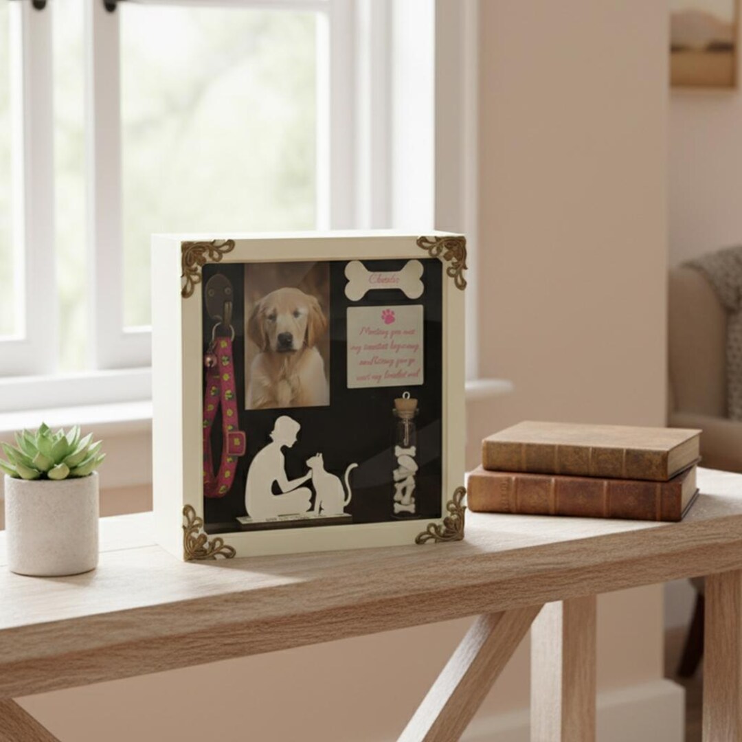 Cat Memorial Shadow Box, Cat Hair Fur Jar Pet Lover Gift With Collar ...