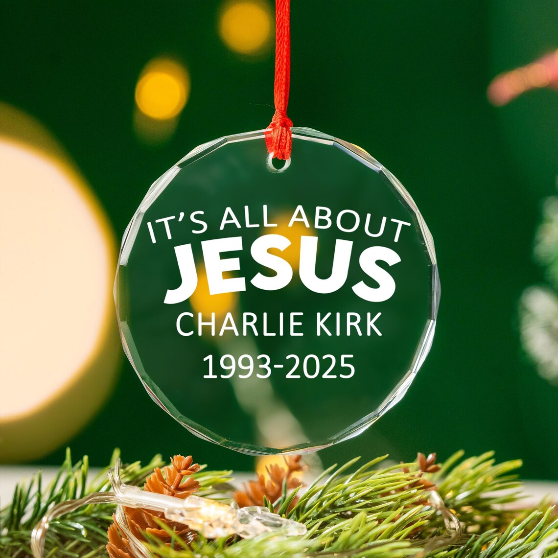 Memorial Freedom Charlie Kirk Glass Ornament, Jesus Glass Ornament ...