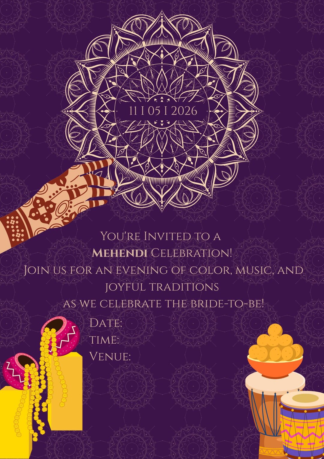 Digital Mehendi Invitation Card - Etsy