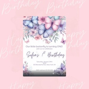 Butterfly First Birthday Invitation: Editable Template (digital ...