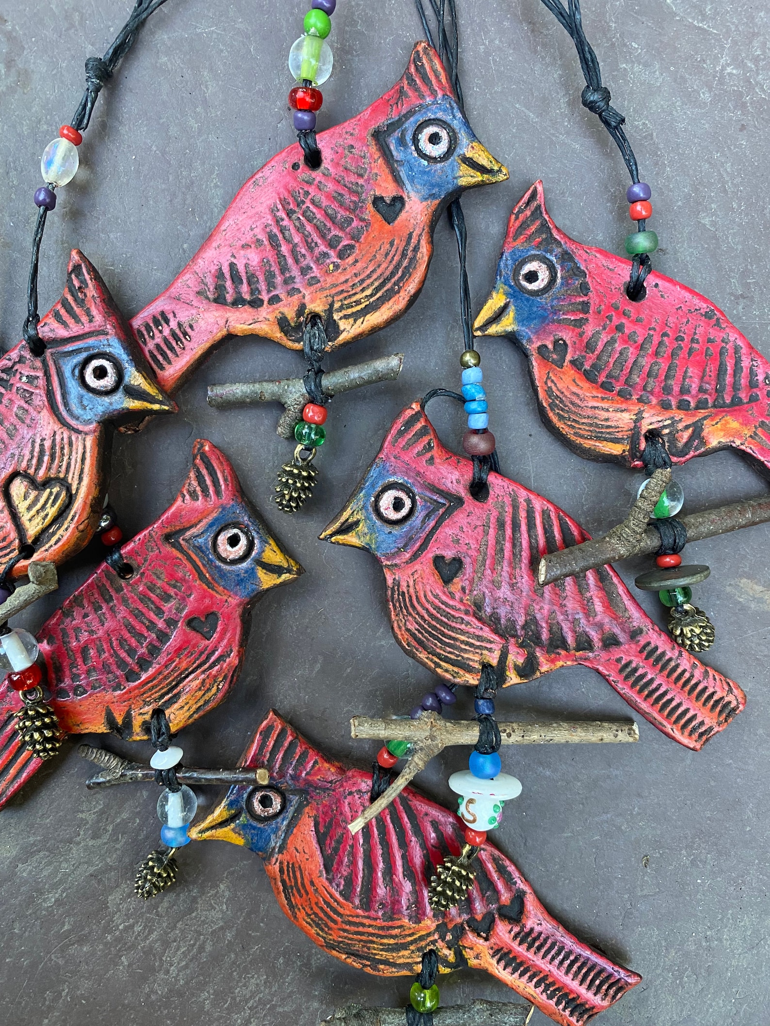 Cardinal Ornament Clay Cardinal Sitting on Branch Happy | Etsy